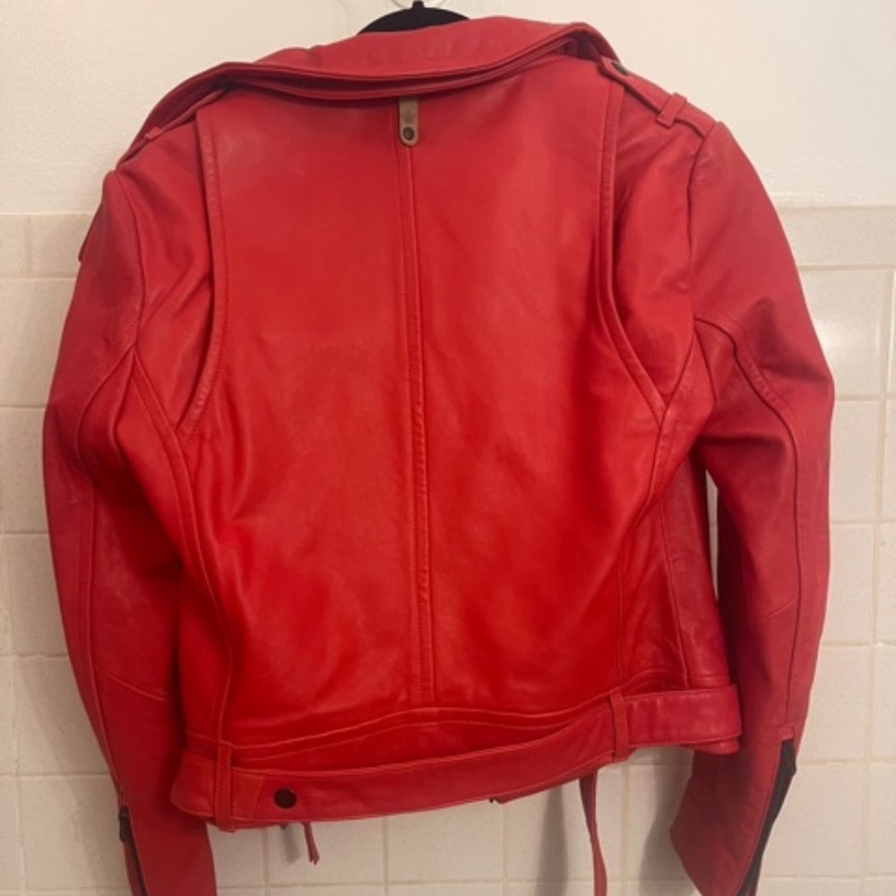 Mackage Lampskin Red Leather Moto Jacket - Gem
